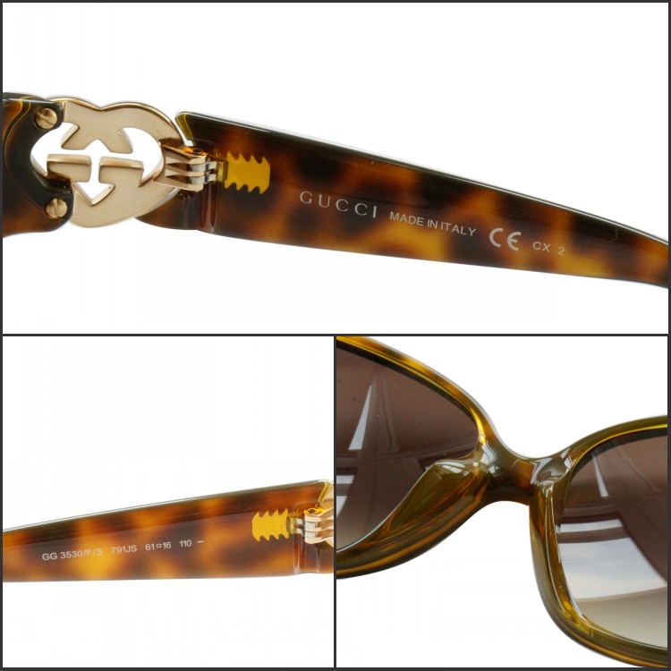 【GUCCI古驰 太阳镜】GUCCI/古驰 时尚眼镜茶色渐变镜片心形镶钻女士太阳镜 GG3530/F/S 791JS 61琥珀色镜架【正品 ...